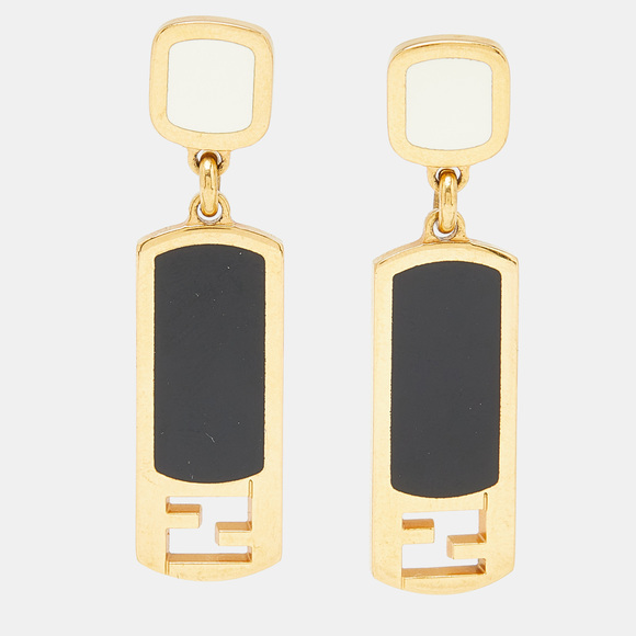 Fendi | Jewelry | Fendi Ff Enamel Gold Tone Earrings | Poshmark